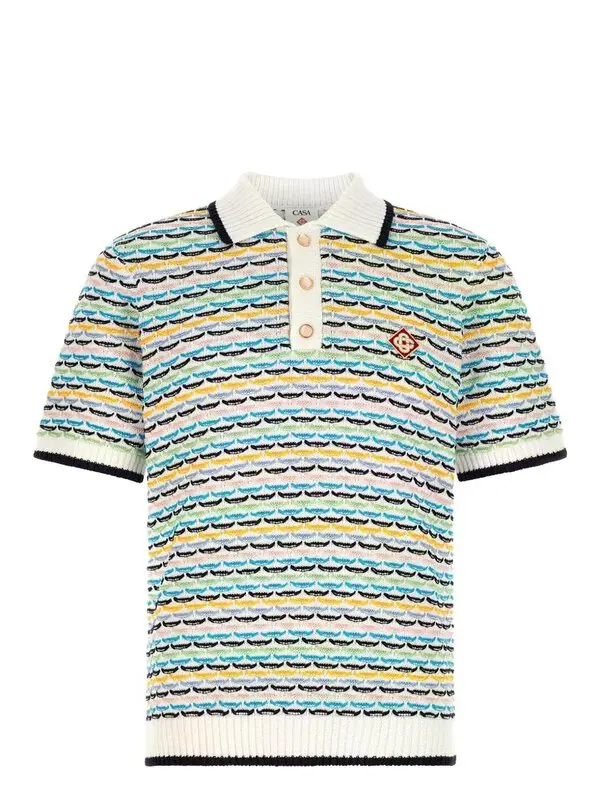 Casablanca Crochet-knit Logo-patch Polo Shirt - Neutrals