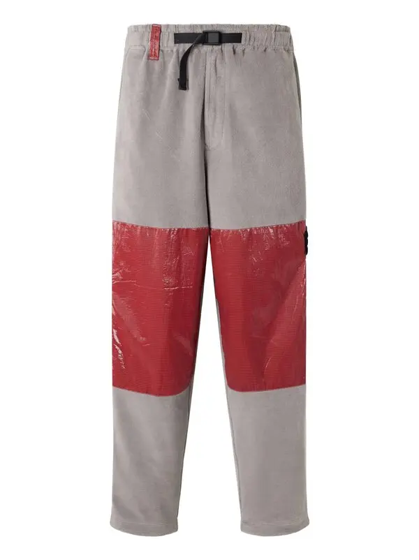 Stone Island Straight-leg Belted Heat-reactive Ripstop-trimmed Brushed Cotton-blend Fleece Trousers - Gray