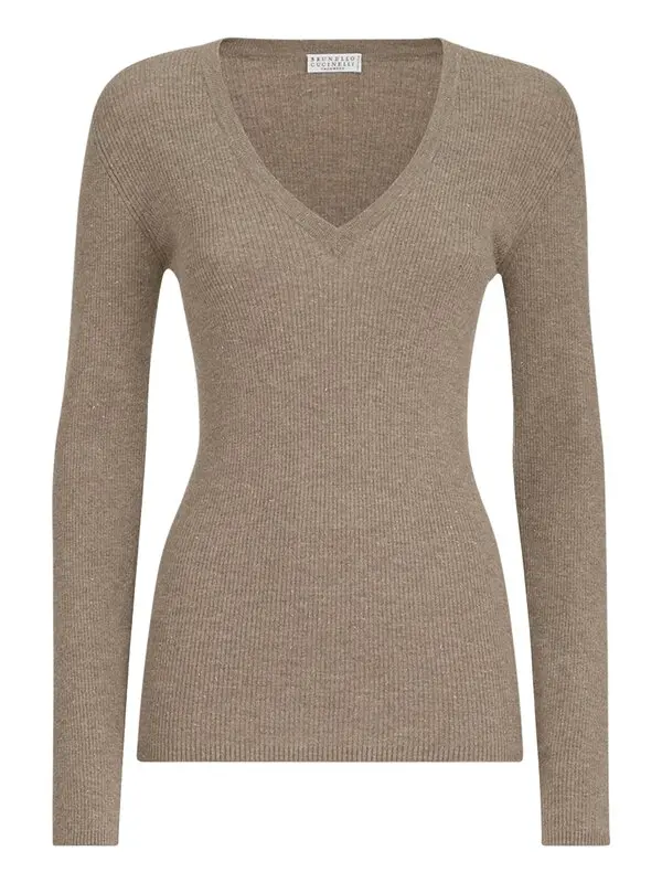 Brunello Cucinelli Cashmere-blend Ribbed Sparkle Sweater - Brown