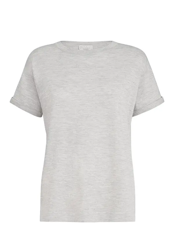 Brunello Cucinelli Cashmere-blend Sparkle Short-sleeve Sweater - Grey