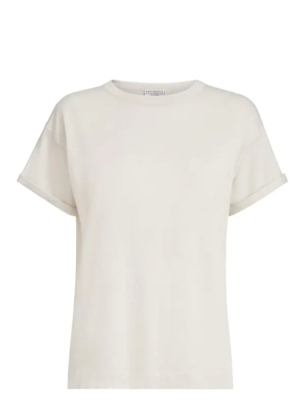 Brunello Cucinelli Cashmere-blend Sparkle Short-sleeve Sweater - White