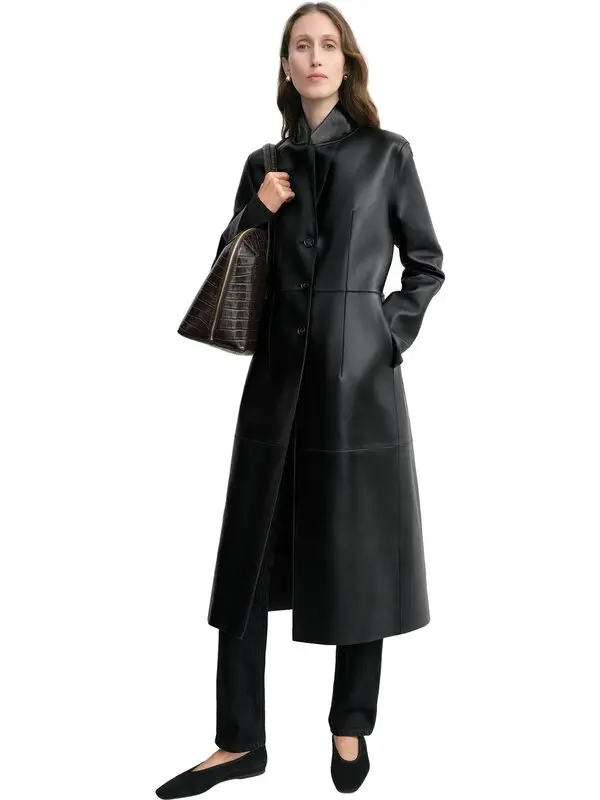 TOTEME Slim Leather Coat - Black