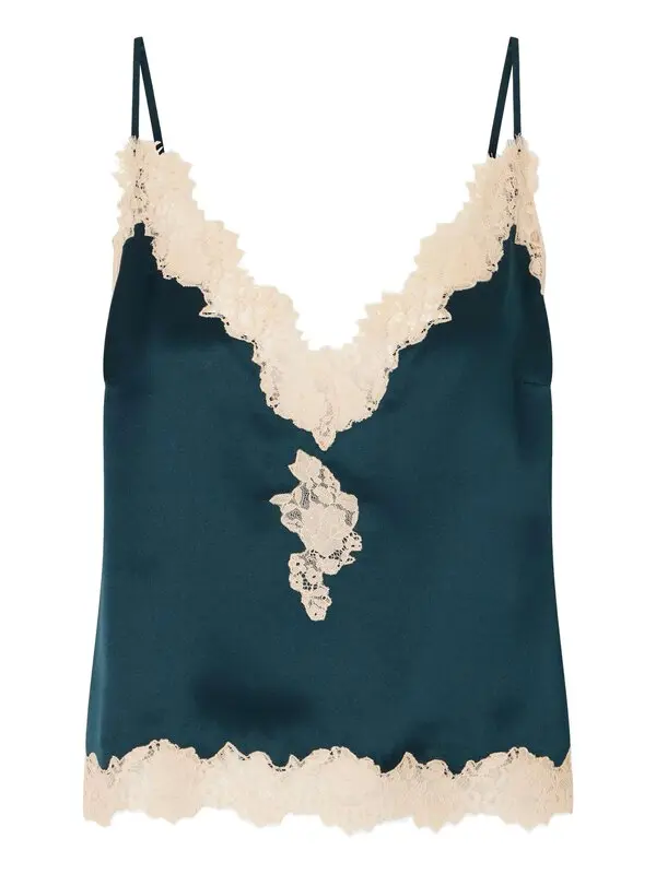 DÔEN Kira Corded Lace-trimmed Silk-satin Cami - Emerald