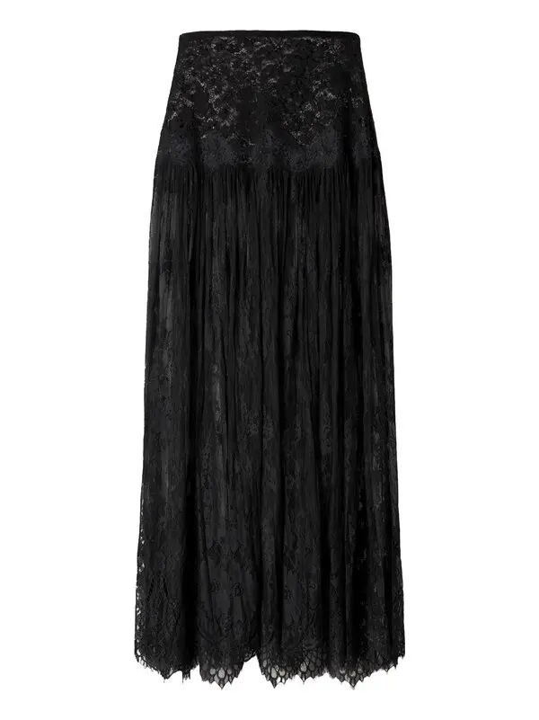 DÔEN Giorgine Scalloped Lace Midi Skirt - Black