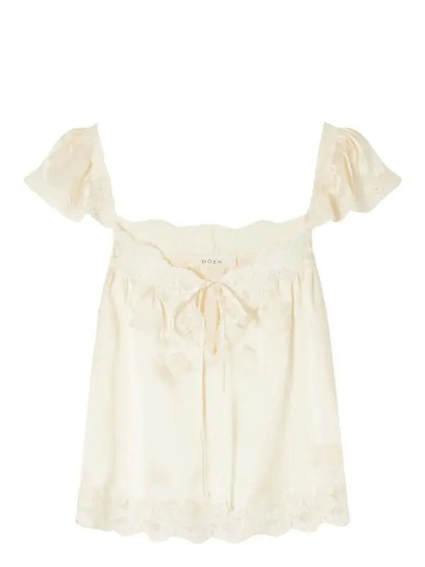 DÔEN Rosalee Lace-trimmed Silk-satin Top - Neutrals