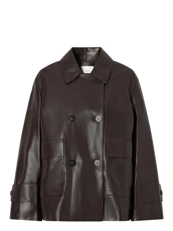 JOSEPH Delia Double-breasted Leather Jacket - Brown