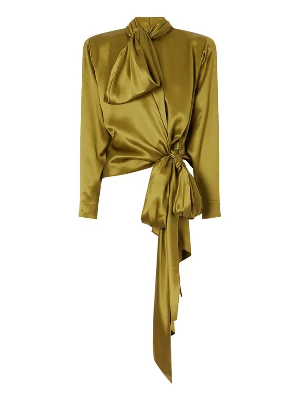 Balmain Tie-detailed Silk-satin Blouse - Green
