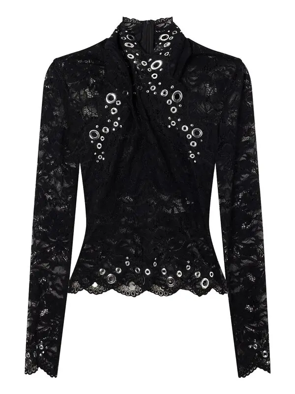 Rabanne Eyelet-embellished Layered Lace Top - Black