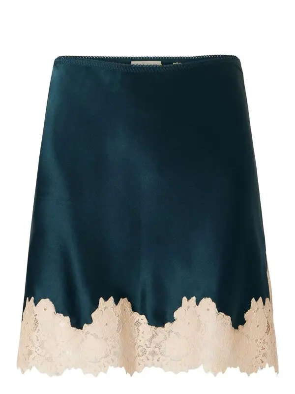 DÔEN Giulietta Lace-trimmed Silk-charmeuse Mini Skirt - Emerald