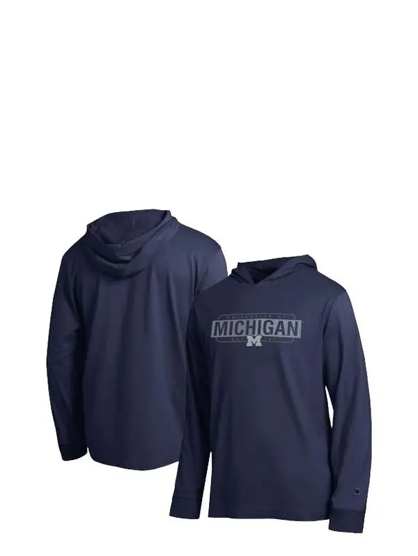 Champion Michigan Wolverines Gradient All-star Long Sleeve Hooded T-shirt - Navy