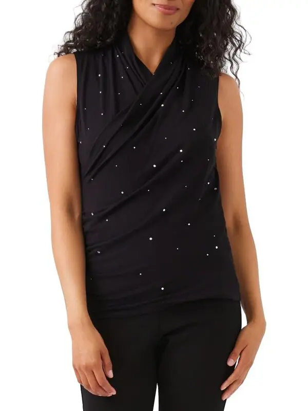 Karen Kane Embellished Crossover Sleeveless Top - Black