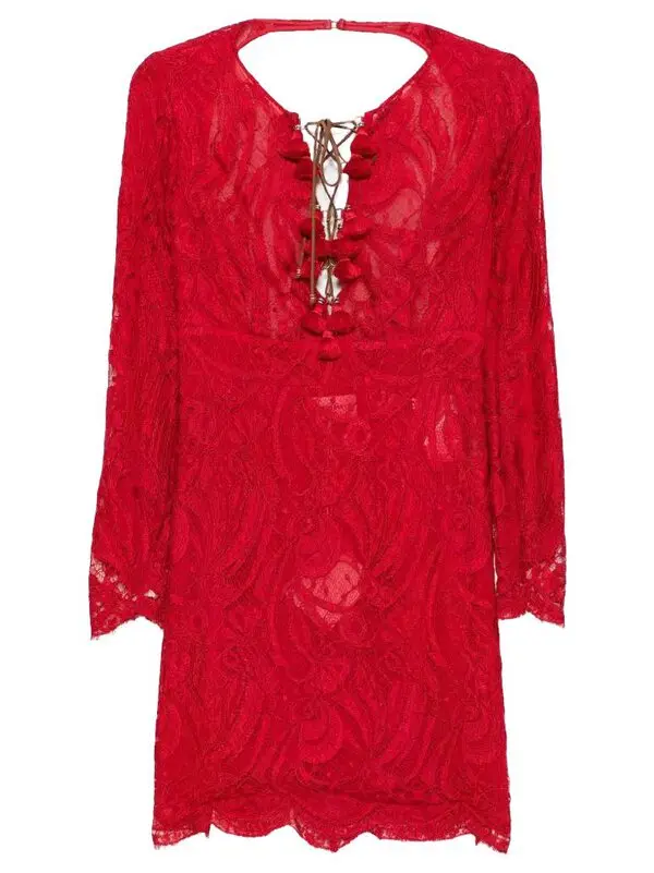 Emilio Pucci Tassel-embellished Lace Mini Dress - Red