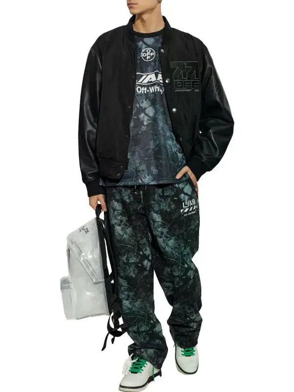 L/AB C/O OFF-WHITE Leather-sleeve Logo-patch Bomber Jacket - Black