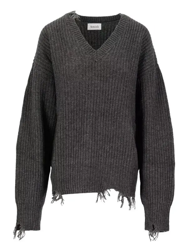 AMISH SUPPLIES V-neck Distressed Jumper - Grey
