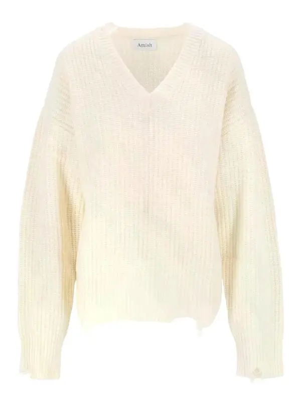 AMISH SUPPLIES V-neck Distressed Jumper - Neutrals