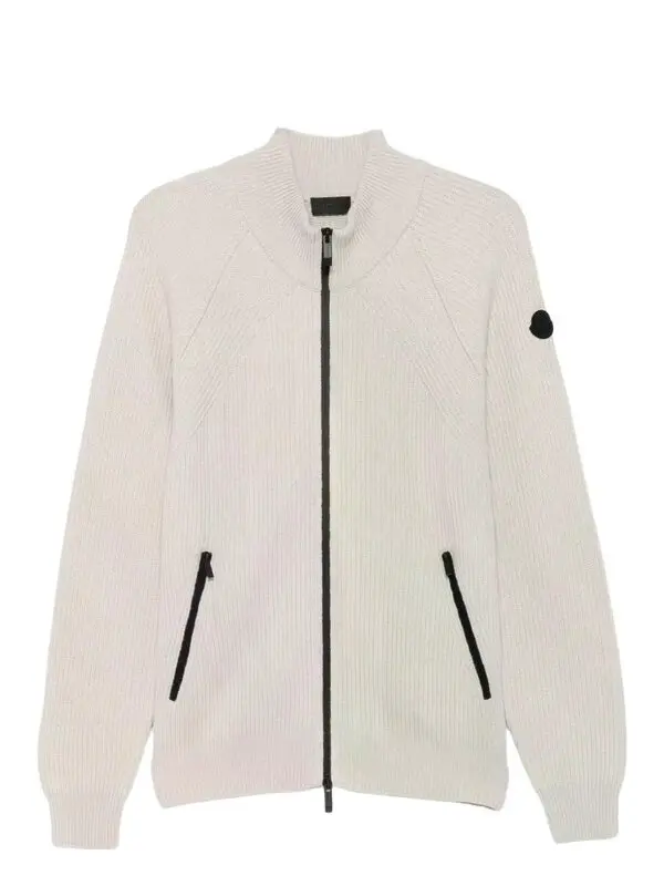 Moncler Ribbed-knit Zip-up Cardigan - Neutrals