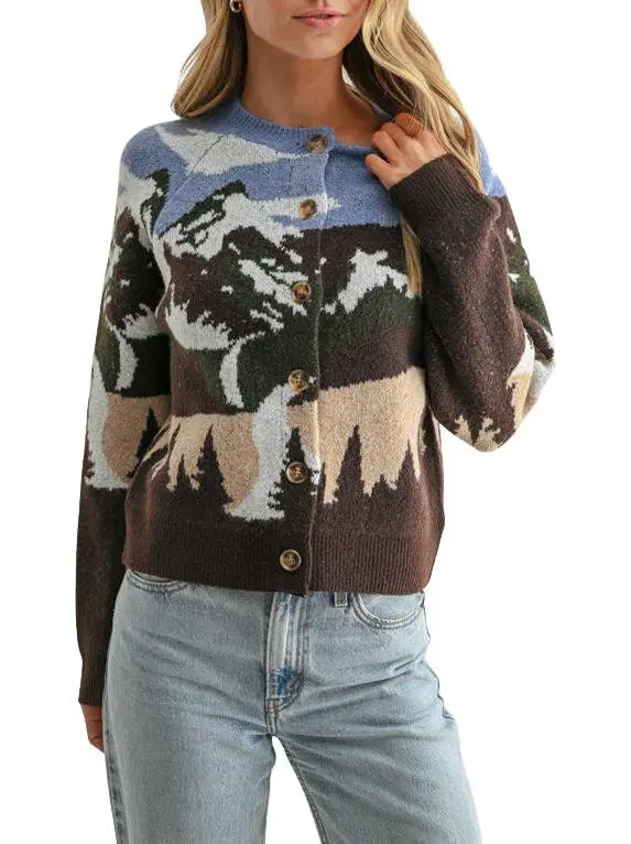 ALL IN FAVOR Scenic Mountain Pattern Cardigan - Alpine
