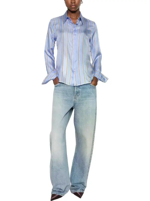 CALIBAN Vertical-stripe Satin Shirt - Blue