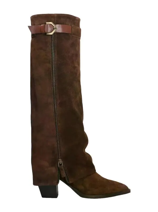 JULIE DEE Buckle-detail Suede Boots - Brown