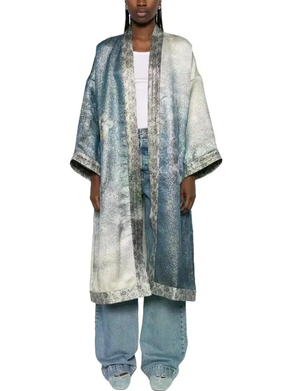 PIERRE-LOUIS MASCIA Floral-print Open-front Coat - Blue