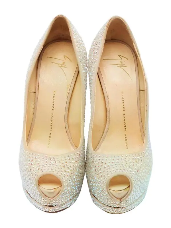 GIUSEPPE ZANOTTI Sharon Crystal-embellished Peep-toe Pumps - Neutrals