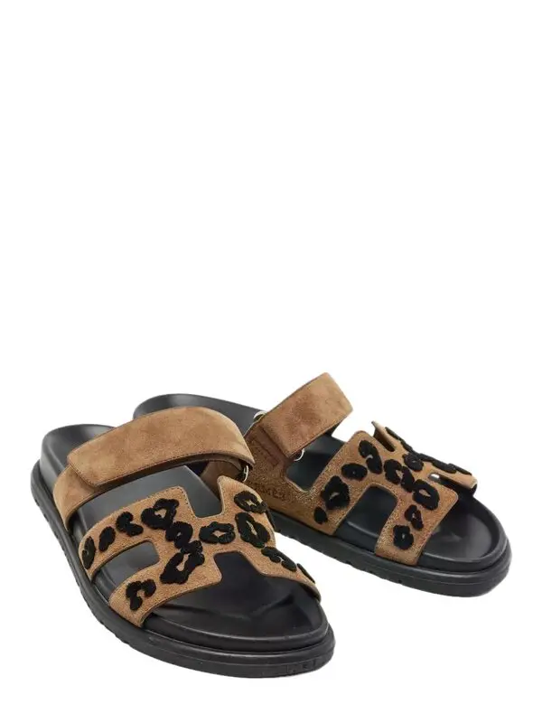 Hermès Chypre Leopard-pattern Sandals - Brown