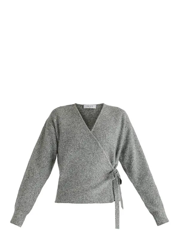 PAISIE Fuzzy Knit Wrap Jumper In Light - Grey