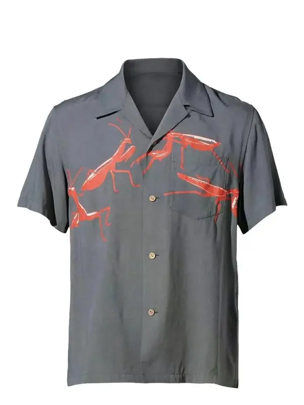 JW Anderson Mantis-print Camp-collar Shirt - Grey