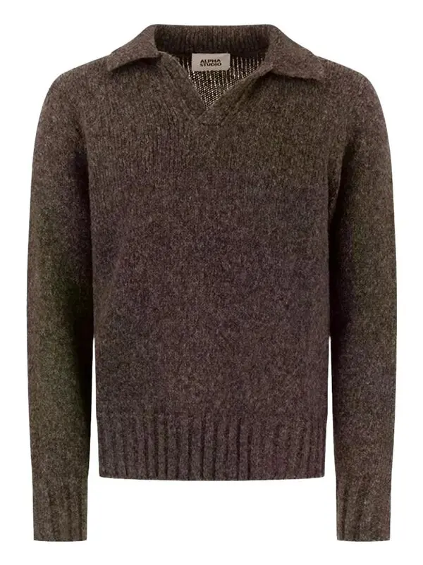 Alpha Studio Spread-collar Knitted Sweater - Brown