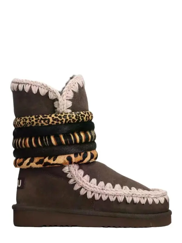 Mou Animal-print Blanket-stitch Boots - Brown