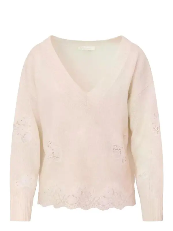 LoveShackFancy Ardena Lace-trimmed Sweater - Neutrals