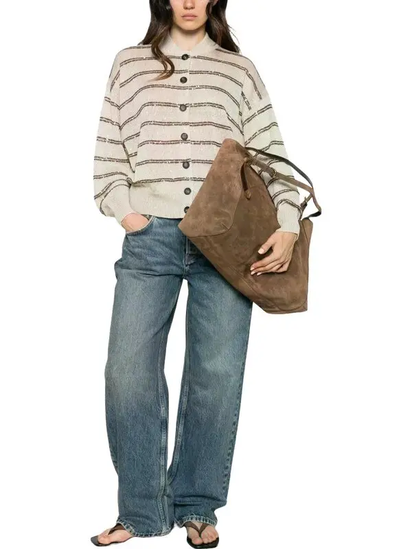 Brunello Cucinelli Sequin-embellished Striped Cardigan - Neutrals