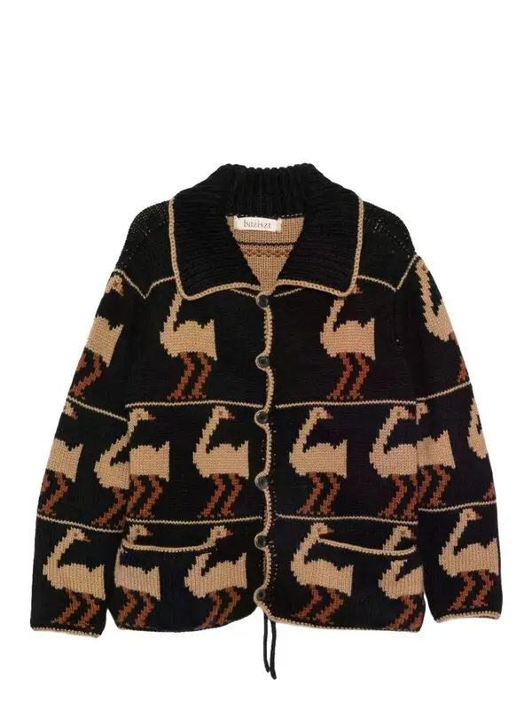 BAZISZT Intarsia-knit Button-fastening Jacket - Black