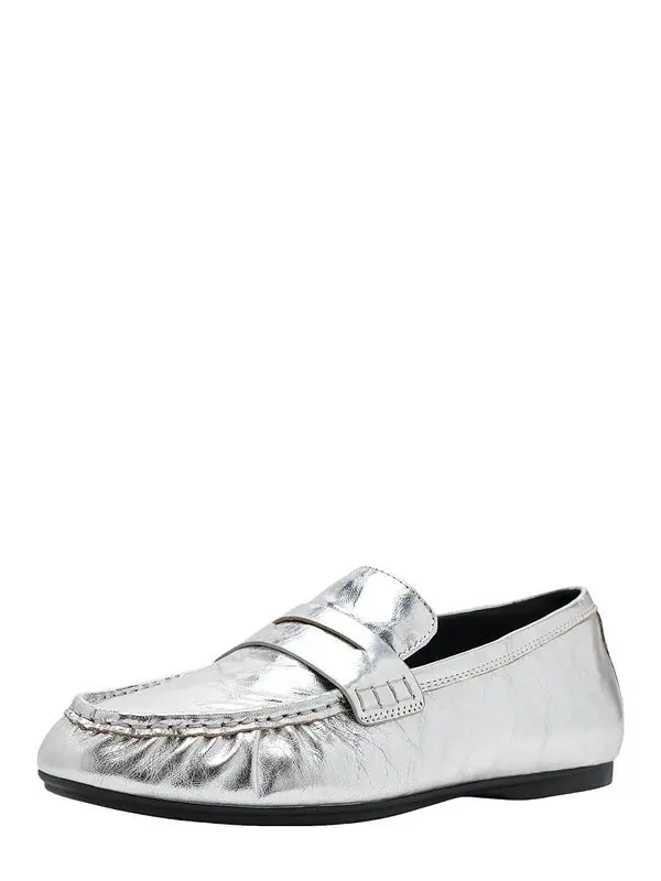 Fitflop Delicato Crinkle Metallic Leather Loafers Flat Shoes - Silver