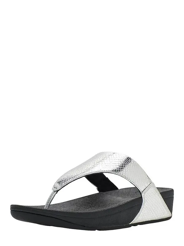 Fitflop Lulu Metallic Snake Toe-post Sandals Wedge Shoes - Silver