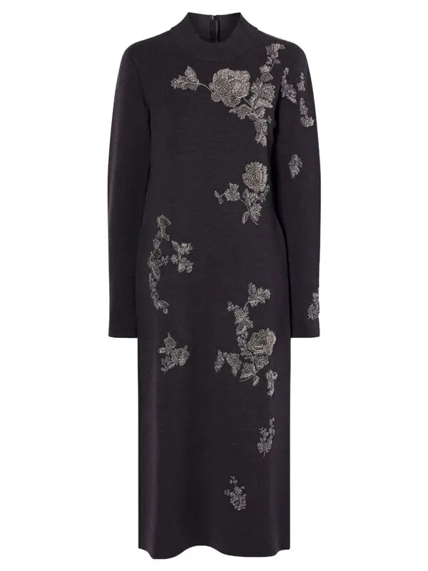Oscar De La Renta Bead-embellished Embroidered Wool-blend Knitted Midi Dress - Black