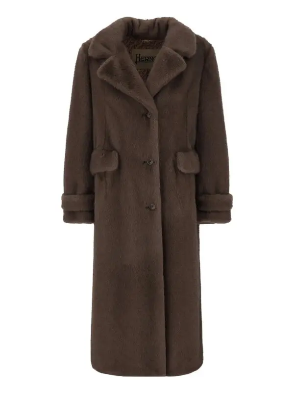 Herno Faux Fur Single-breasted Coat - Brown