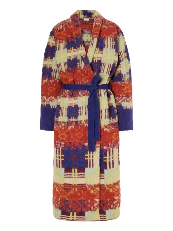 Dries Van Noten Belted Checked Jacquard-knit Wool-blend Cardigan - Multicolor