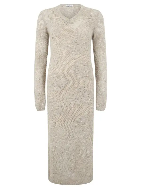Brunello Cucinelli Sequin-embellished Open-knit Midi Dress - Beige