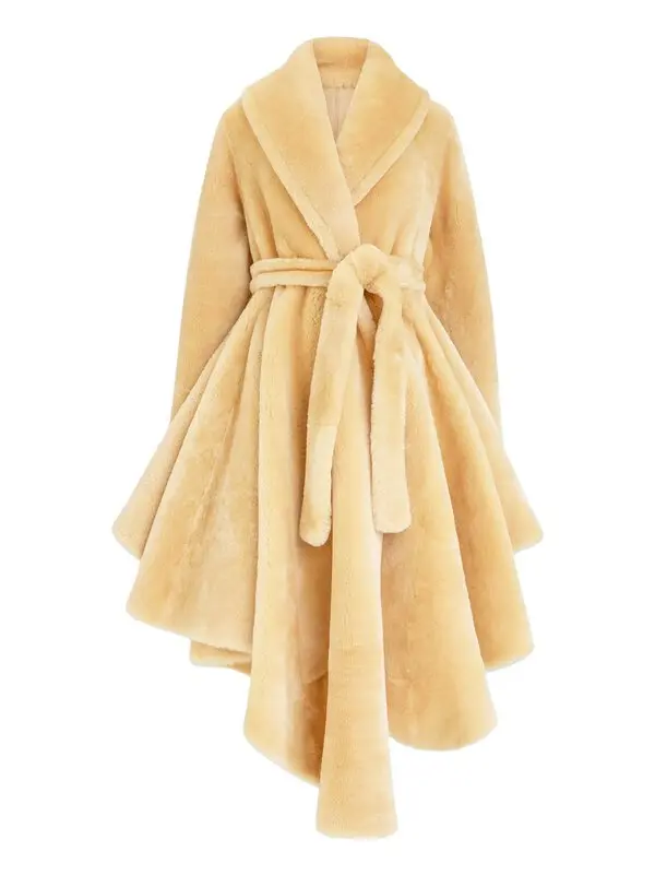 Alaïa Merino Shearling Wrap Coat - Beige