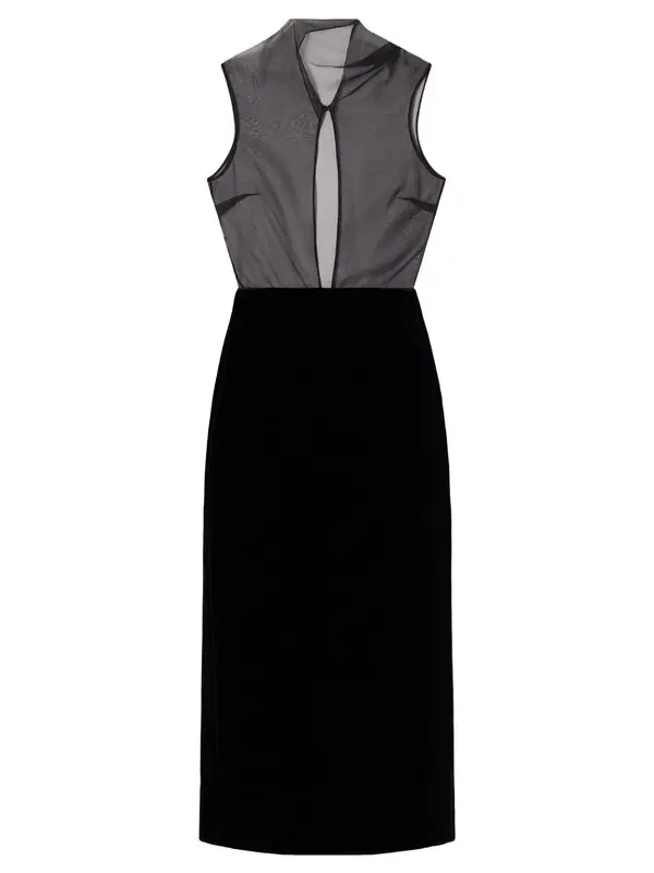 Brandon Maxwell The Delphine Silk-organza And Cotton-blend Velvet Midi Dress - Black