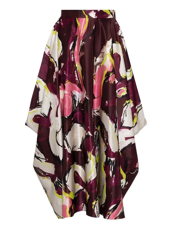 ROKSANDA Amari Brushstroke Satin Draped Midi Skirt - Multicolor