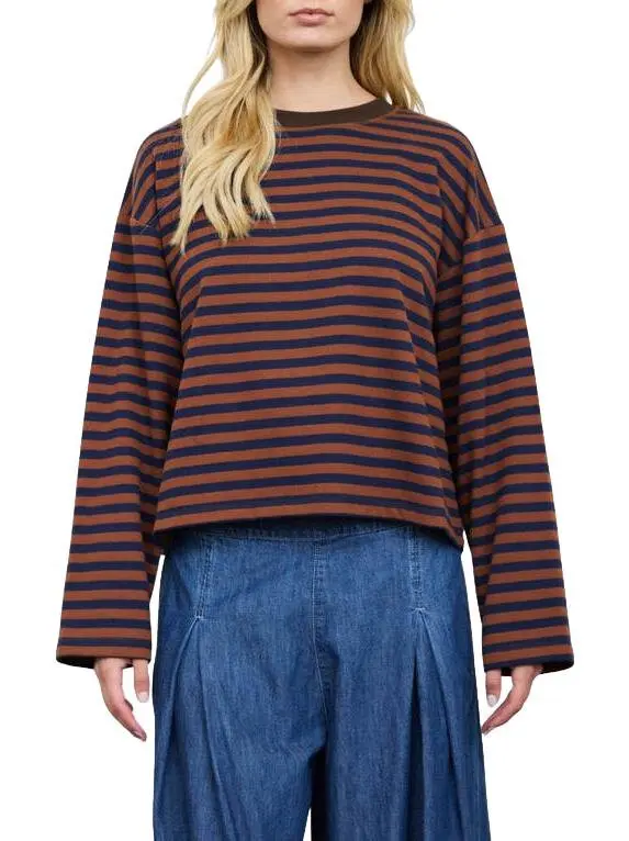 J.O.A. Striped Long Sleeve Knit Top - Rust Multi