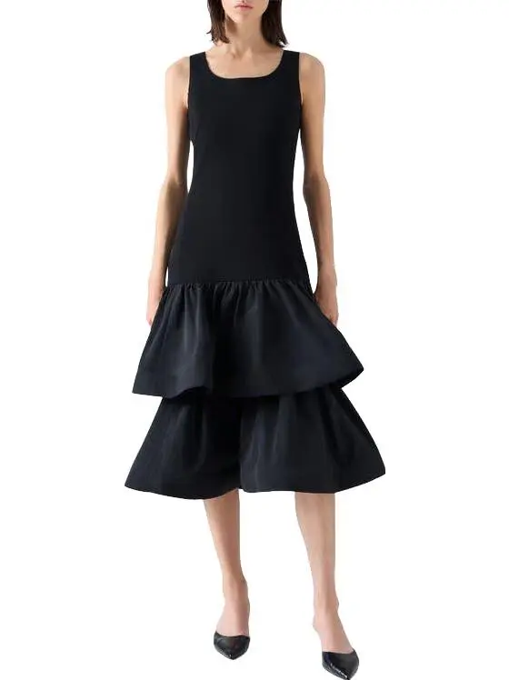 Akris Mixed Media Jersey Midi Dress - Black