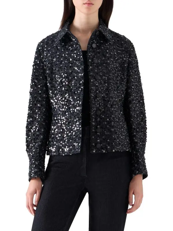 Akris Starry Sky Sequin Denim Jacket - Black Denim
