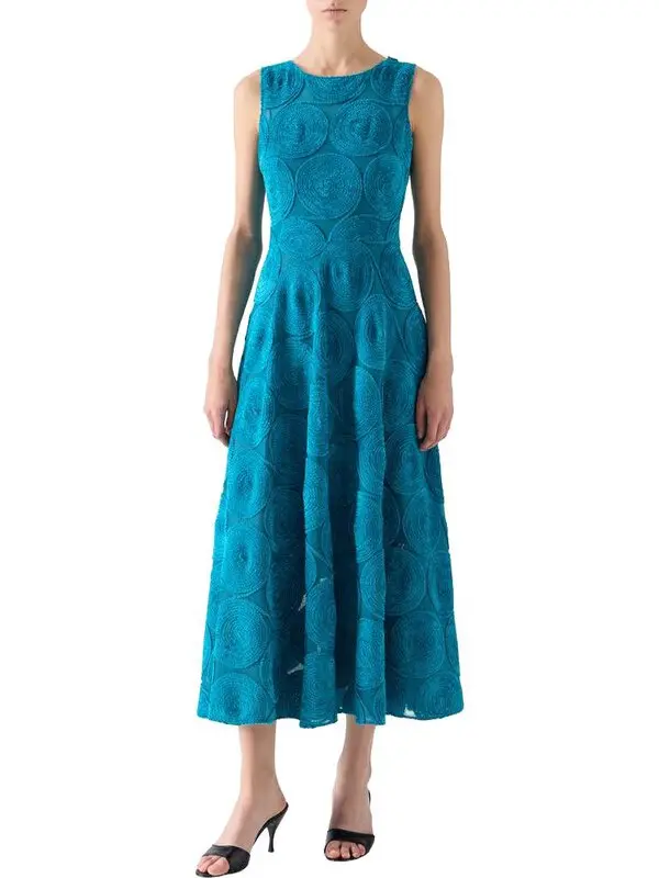 Akris Chenille Dot Mesh Midi Dress - Lagoon