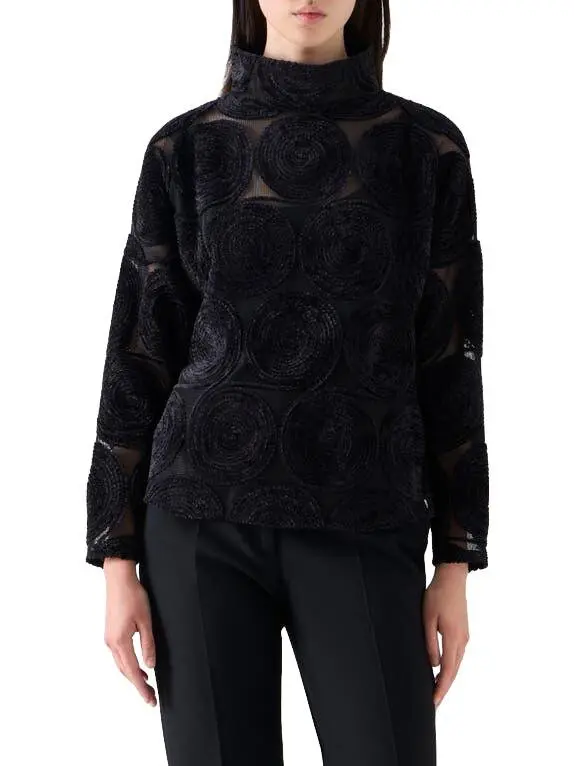Akris Chenille Dot Mesh Top - Black