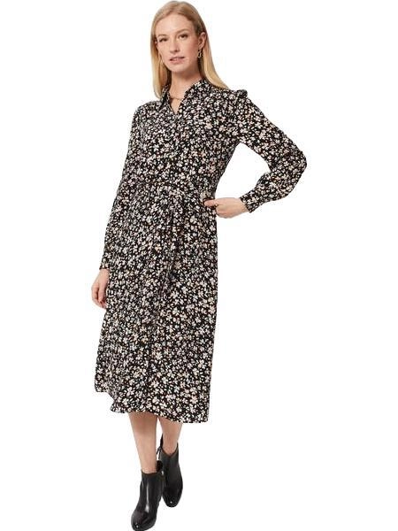 HOBBS LONDON Morgen Tie Waist Fit And Flare Dress - Black Multi