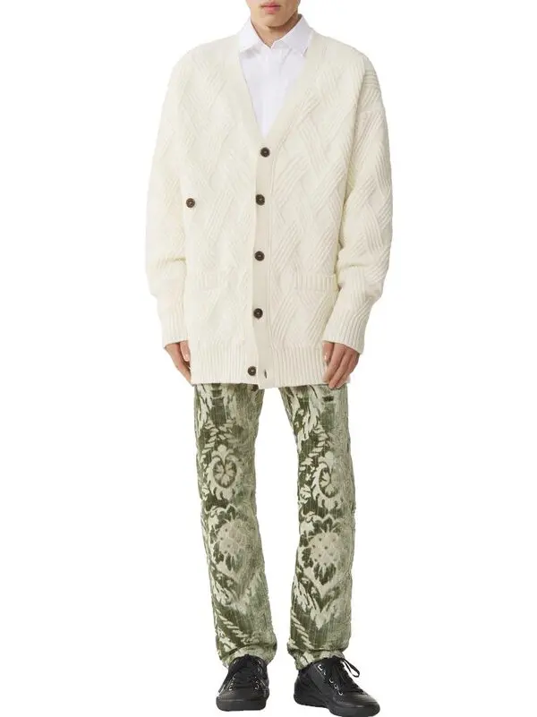 LANVIN Loose-fit Cardigan In Cable-knit Wool - Cloud