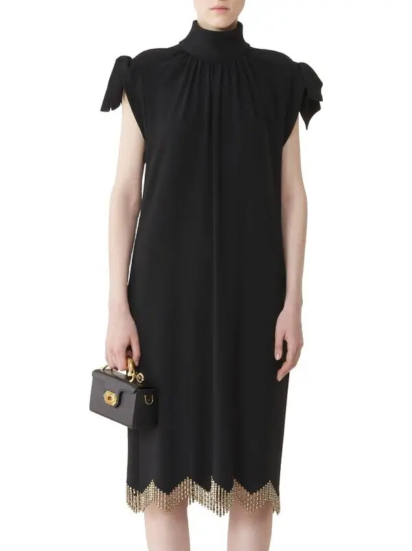 LANVIN Embroidered Bow Dress In Sabl - Black